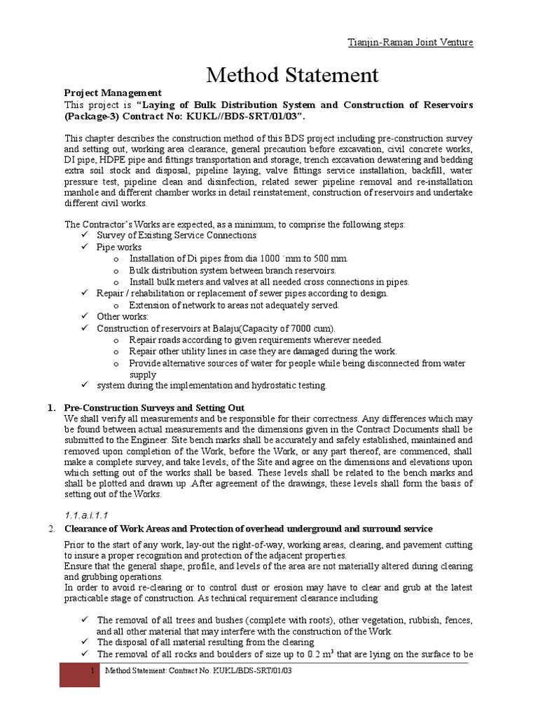 Method Statement of Pipeline Works | PDF | Concrete | Pipe (Fluid ...