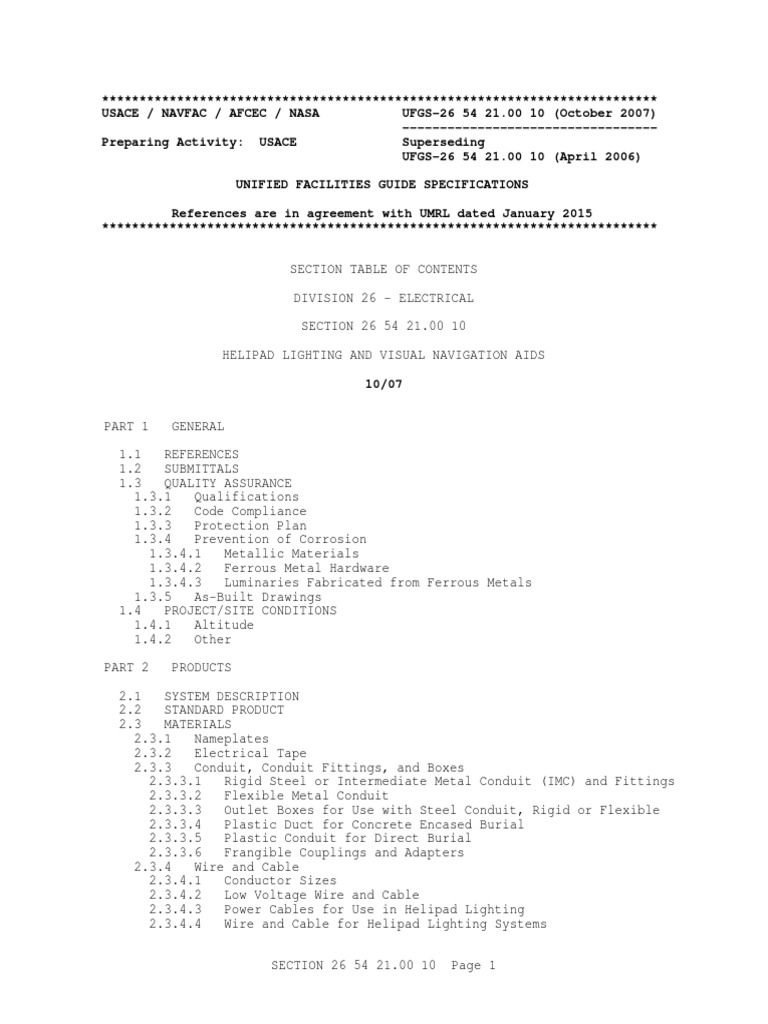 Helipad Lighting and Visual Navigation Aids Ufgs 26 54 21.00 10 | PDF | Electrical Connector ...