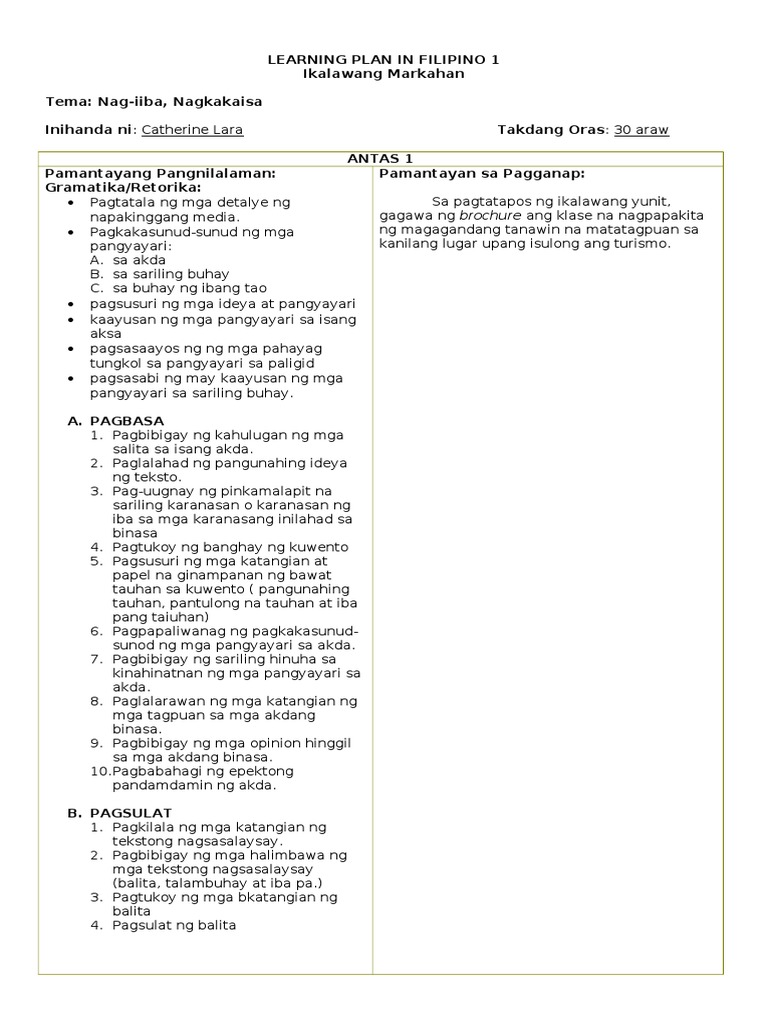 Filipino Grade 7 Lesson Plan | PDF