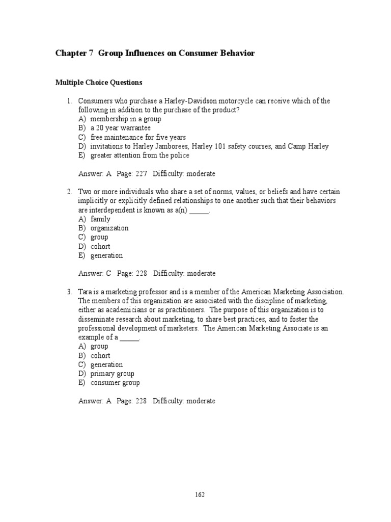Chap 007 MCQ | PDF | Consumer Behaviour | Norm (Social)