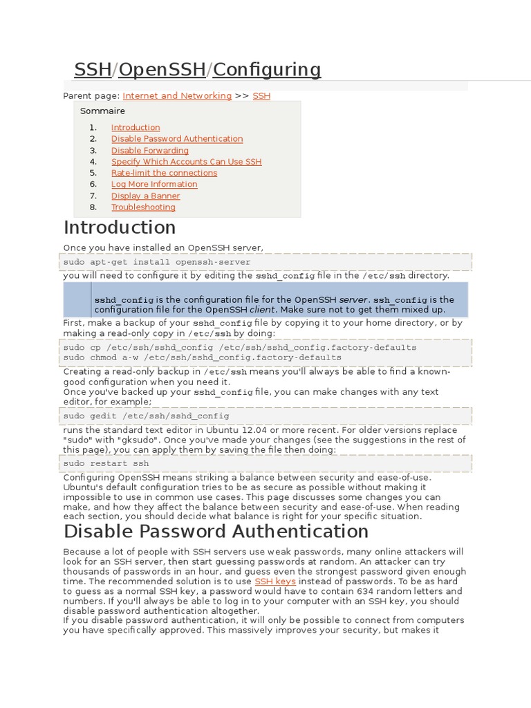 SSH Openssh Configuring: Sommaire | PDF | Secure Shell | Password