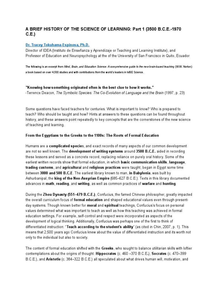 A Brief History of The Science of Learning | PDF | Neuroimaging ...