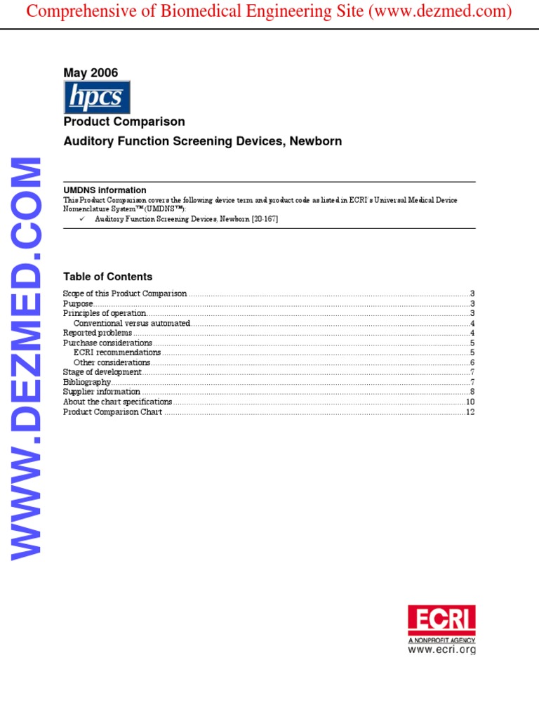 Auditory Function Screening Devices - Newborn | PDF | Health Care ...