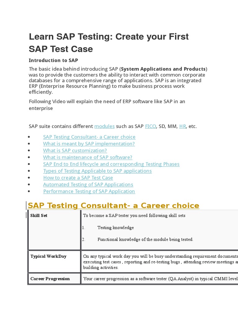 Learn Sap Testing Pdf Sap Se Enterprise Resource Planning