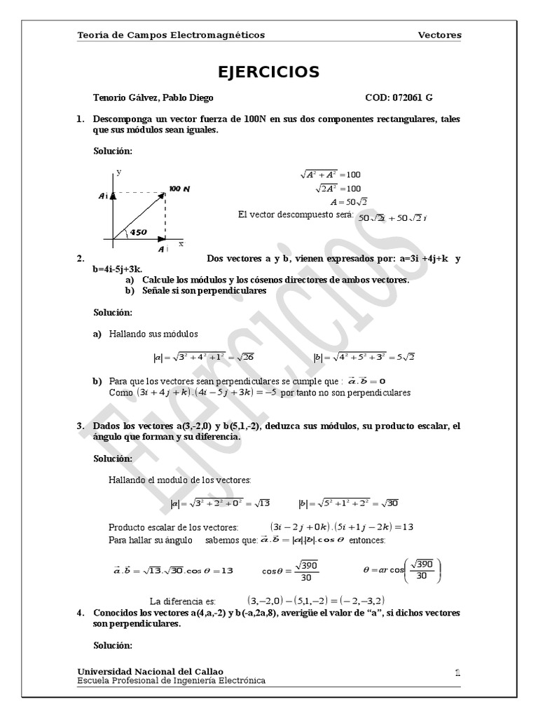 1 Ejercicios Vectores | PDF | Vector Euclidiano | Álgebra abstracta