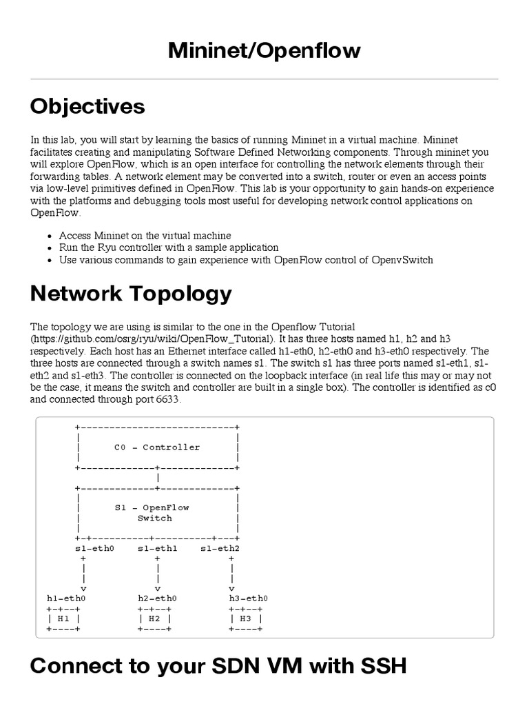 Mininet Openflow | PDF | Secure Shell | Password