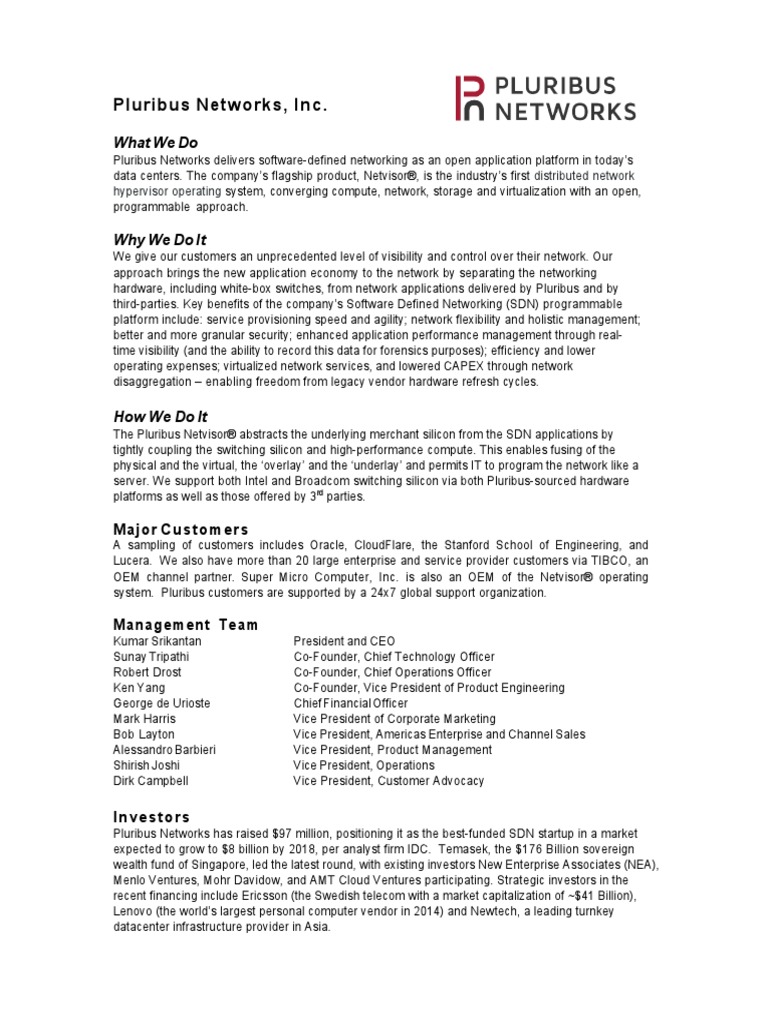 Pluribus Networks Fact Sheet | PDF | Computer Architecture | Business