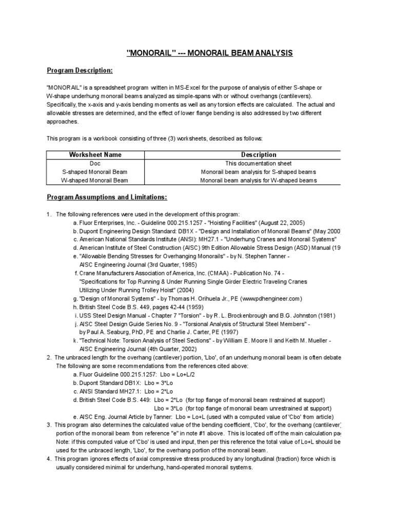 Monorail Beam Design Analysis Tool | PDF | Beam (Structure) | Bending