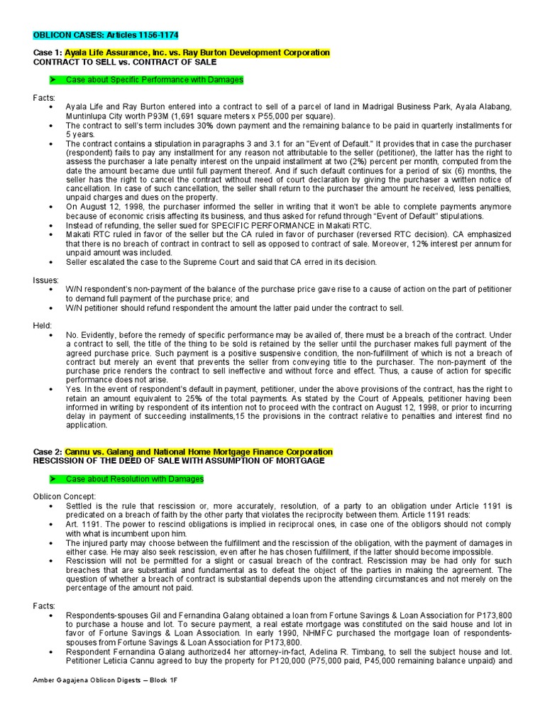 ObliCon Case Digests by Amber Gagajena | PDF | Damages | American Express