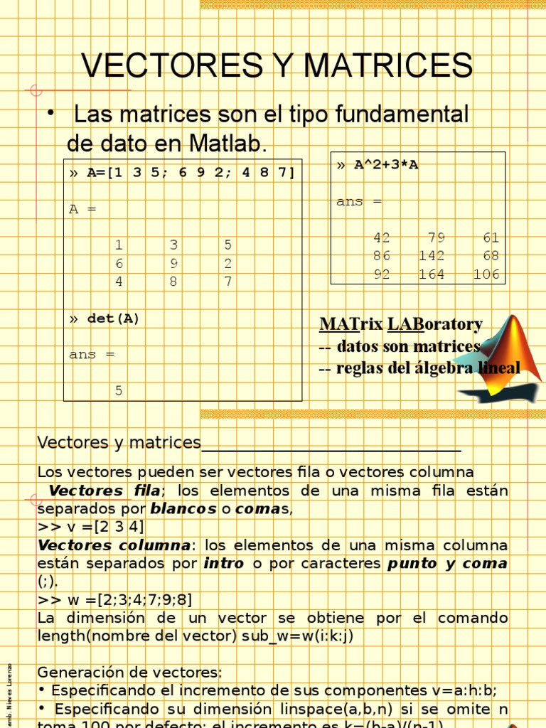 Vectores y Matrices Matlab, Matworks | PDF | Matriz (Matemáticas ...