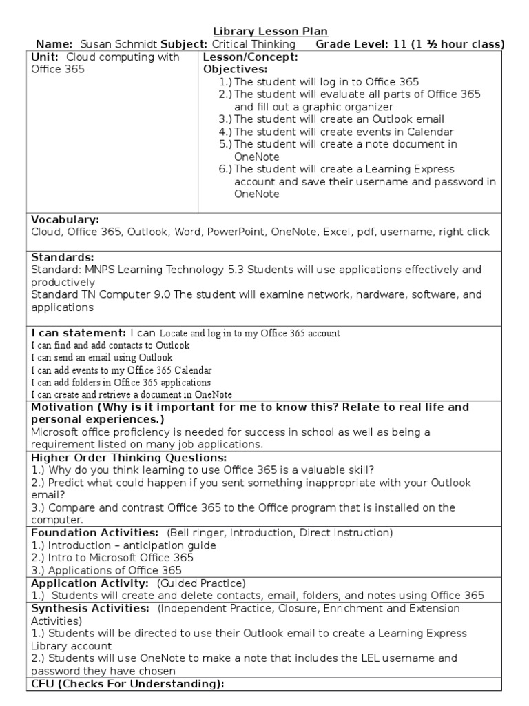 Office 365 Lesson Plan | PDF