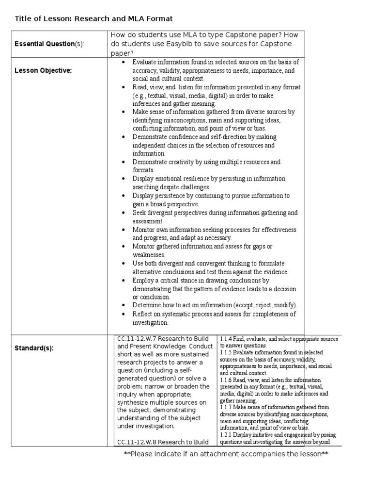 Title of Lesson: Research and MLA Format | PDF | Information | Bias