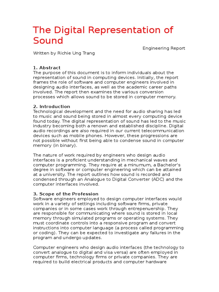 The Digital Representation of Sound | PDF | Analog To Digital Converter ...