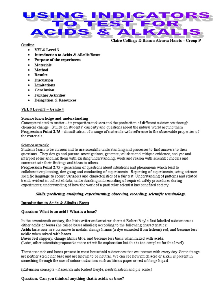 Testing Household Substances For Acids or Alkalis | PDF | Experiment | Ph