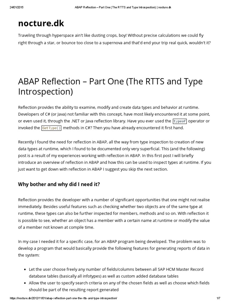 ABAP Reflection - Part One (The RTTS and Type Introspection) - Nocture ... ABAP Reflection - Part One (The RTTS and Type Introspection) - Nocture ...