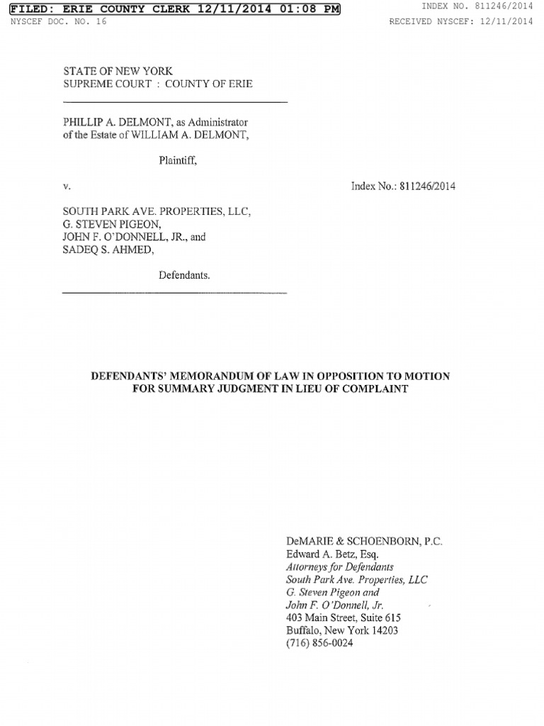 Opposition Papers | Summary Judgment | Misrepresentation