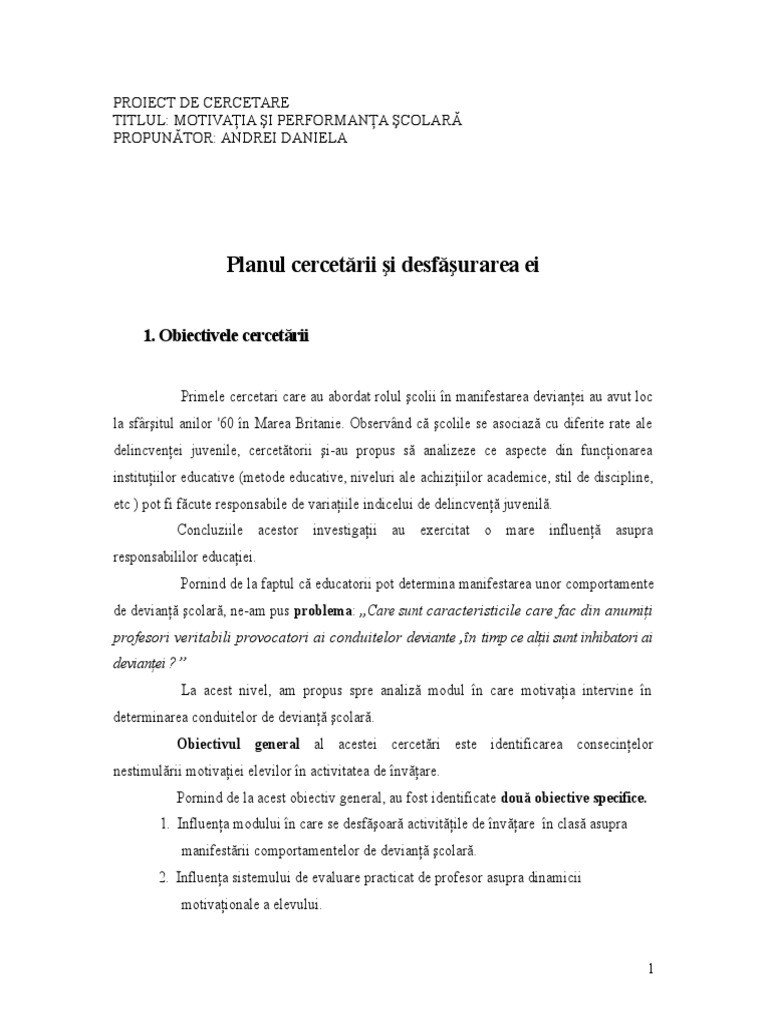 Proiect de Cercetare | PDF
