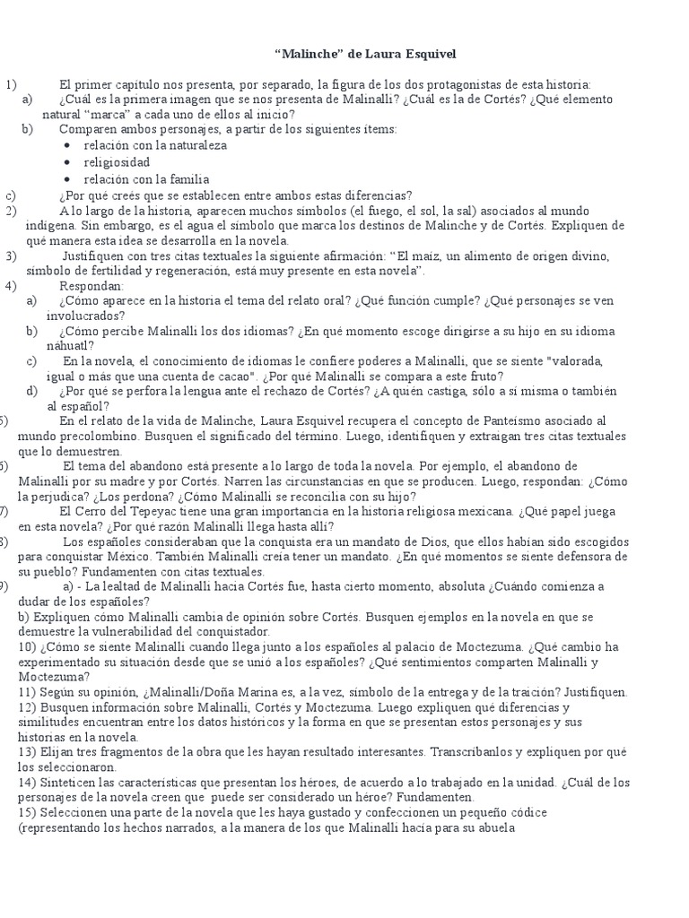 Análisis de "Malinche" de Laura Esquivel | PDF