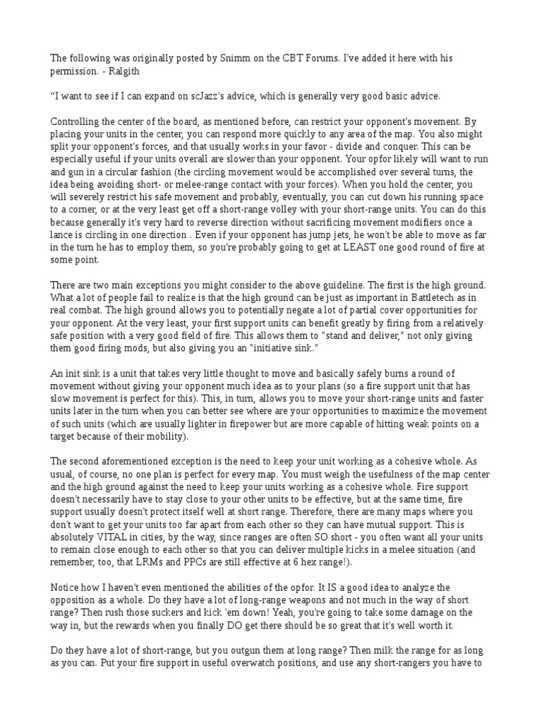 Outline For MegaMek - Starter Guide | PDF | Unrest | Armed Conflict