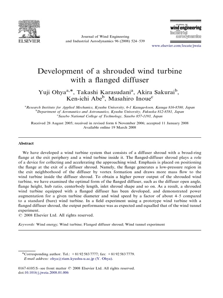 Development of A Shrouded Wind Turbine With A Flanged Diffuser | PDF | Wind Power | Wind Turbine