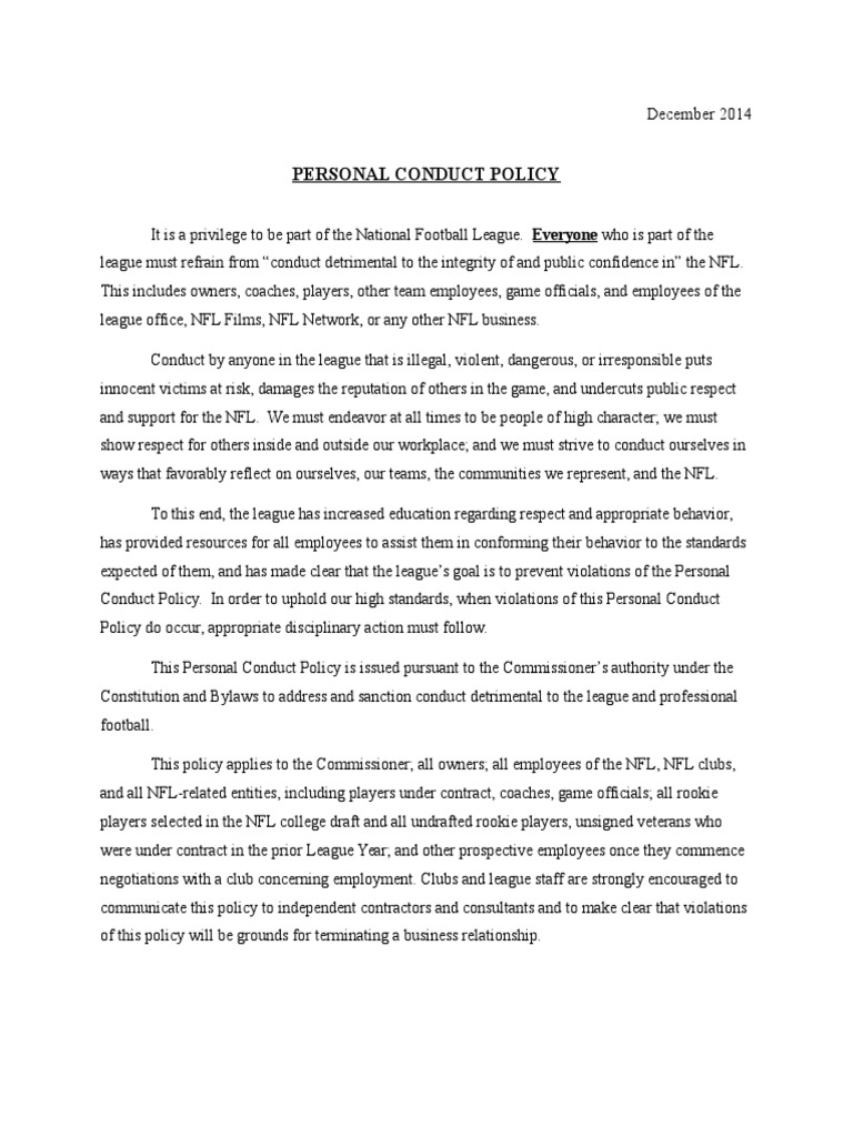 NFL Personal Conduct Policy | PDF