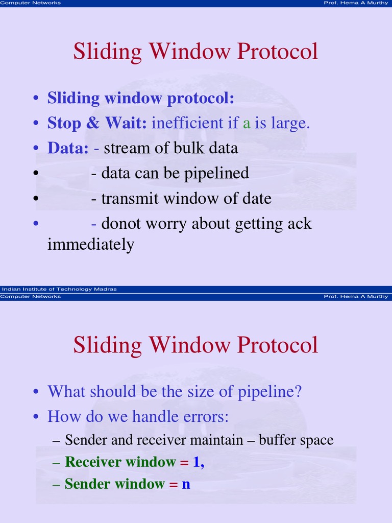 Sliding Window Protocol: - Stop & Wait: Inefficient If Is Large. - Data | Download Free PDF ...