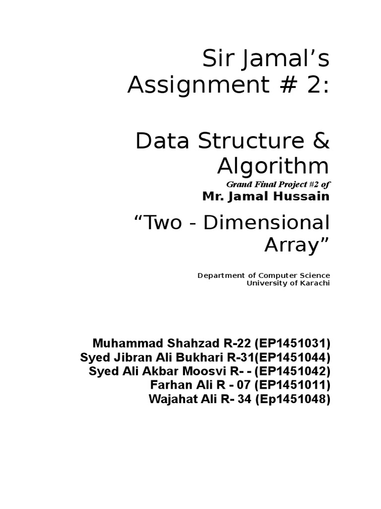 Sir Jamal's Assignment # 2:: Data Structure & Algorithm | PDF | Matrix ...