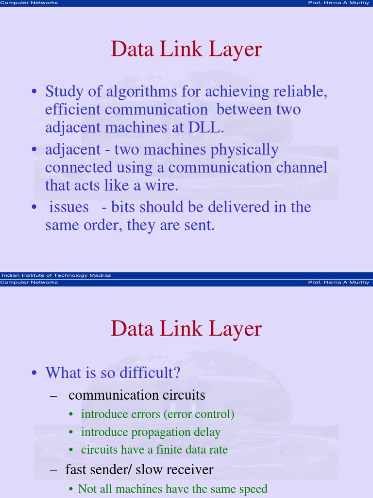 Data Link Layer Computer Networks Prof Hema A Murthy Pdf Computer Network Networking