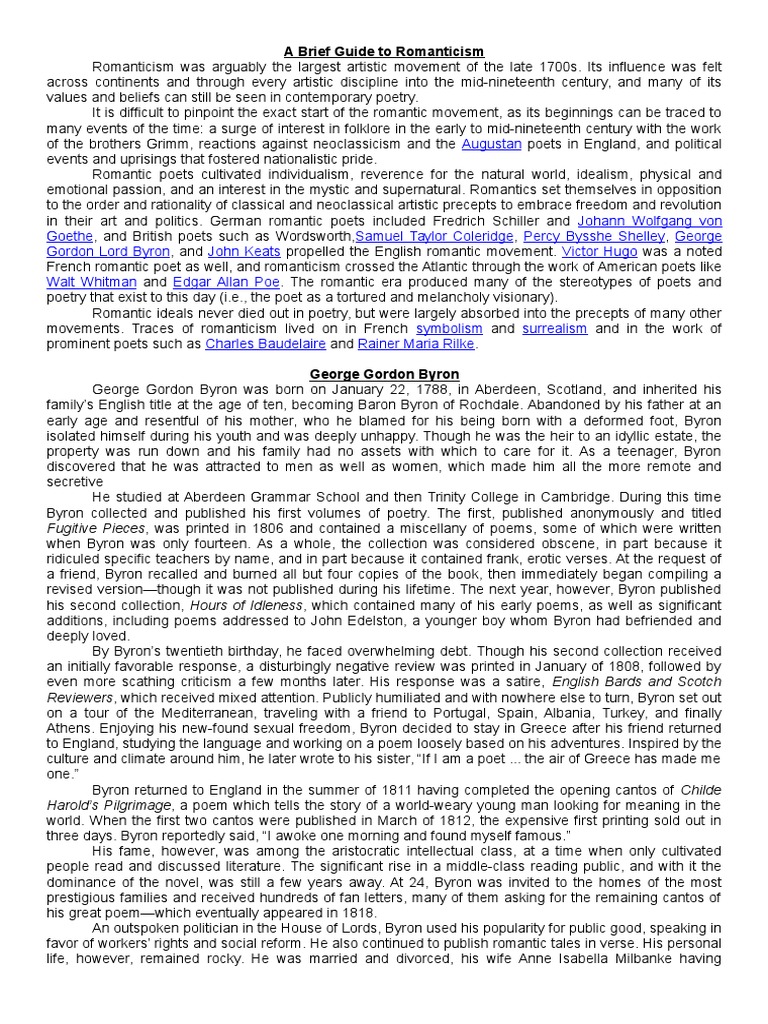 A Brief Guide To Romanticism | PDF | Romanticism | Lord Byron