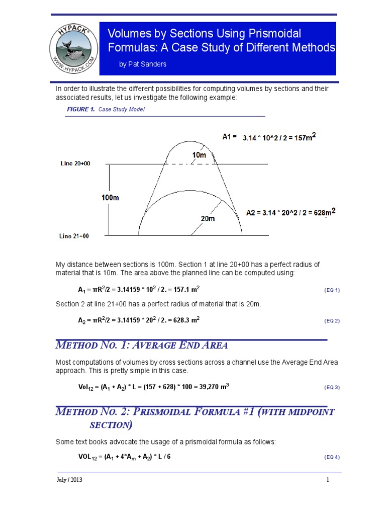 Volumes by Sections Using Prismoidal Formulas | Formula | Comma ...