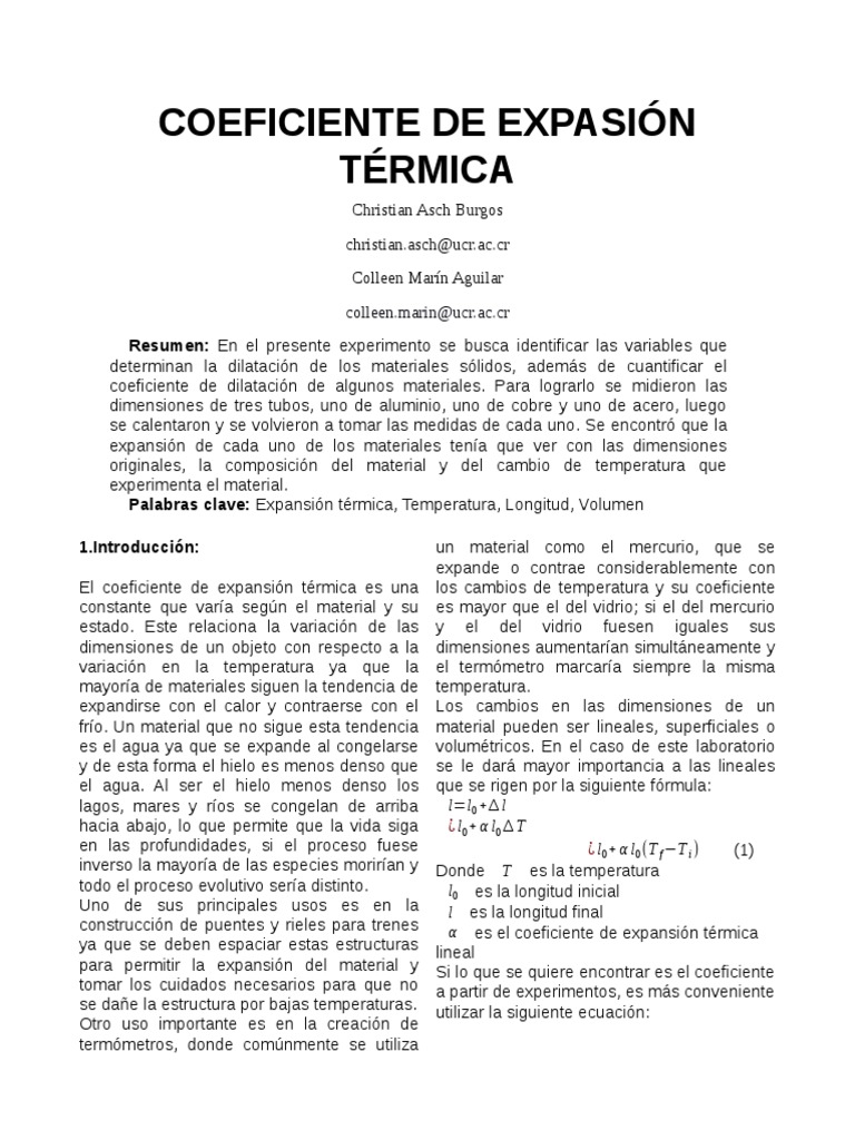 Lab 6. Coeficiente de Expansión Térmica | PDF | Expansión térmica ...