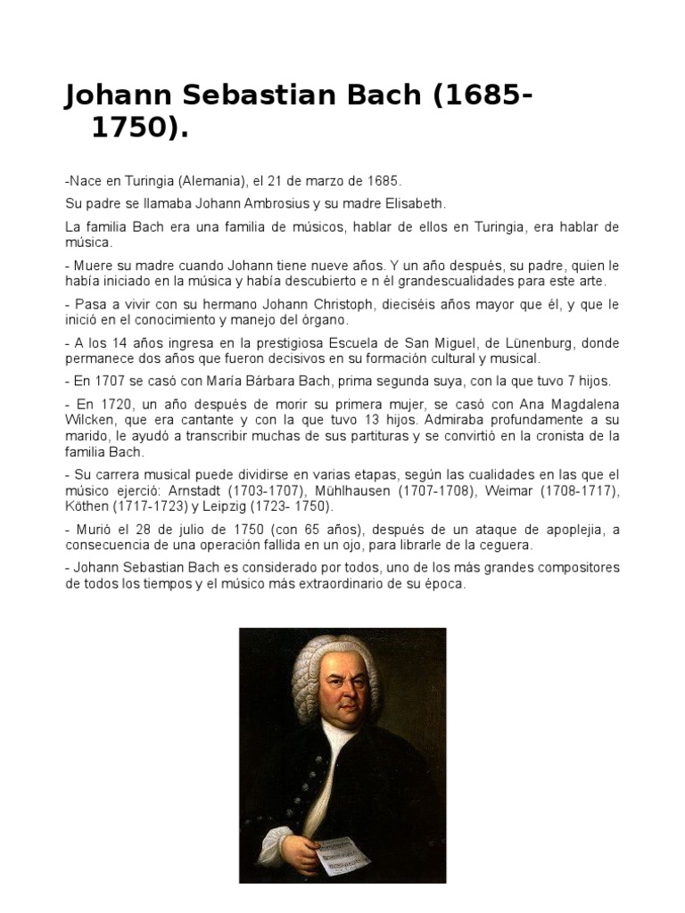 Biografía de Johann Sebastian Bach | PDF