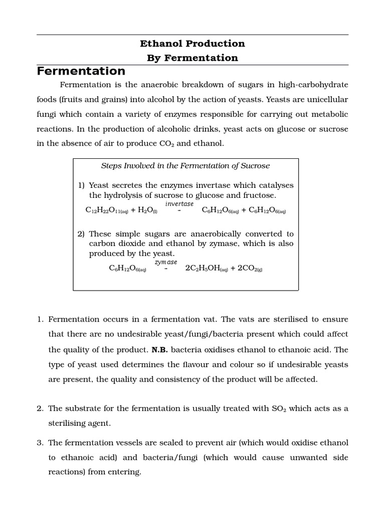 Ethanol Production by Fermentation | PDF | Fermentation | Ethanol