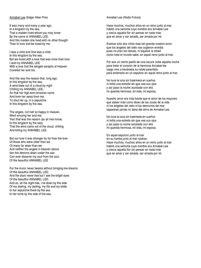 Annabel Lee (Bilingüe) | PDF | Poems | Poetry
