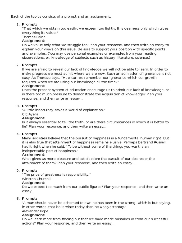Essay Prompts and Assignments | PDF | Essays | Knowledge