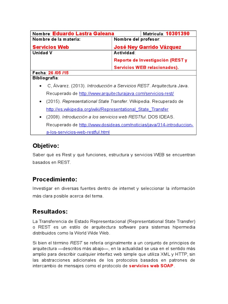 Reporte REST | PDF | Transferencia de estado representacional ...