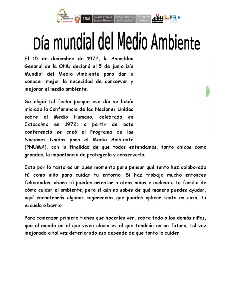 Ficha de Comprensión Lectora Sobre: Ell Dia Del Medio Ambiente | PDF ...