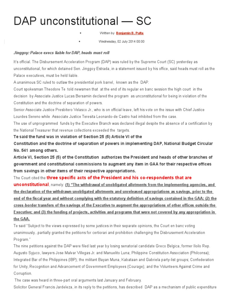 SC Rules Disbursement Acceleration Program Unconstitutional, Opposition Calls for Accountability ...