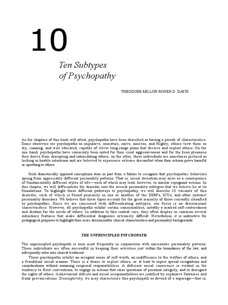 Ten Subtypes of Psychopathy Theodore Millon Roger D Davis | PDF ...