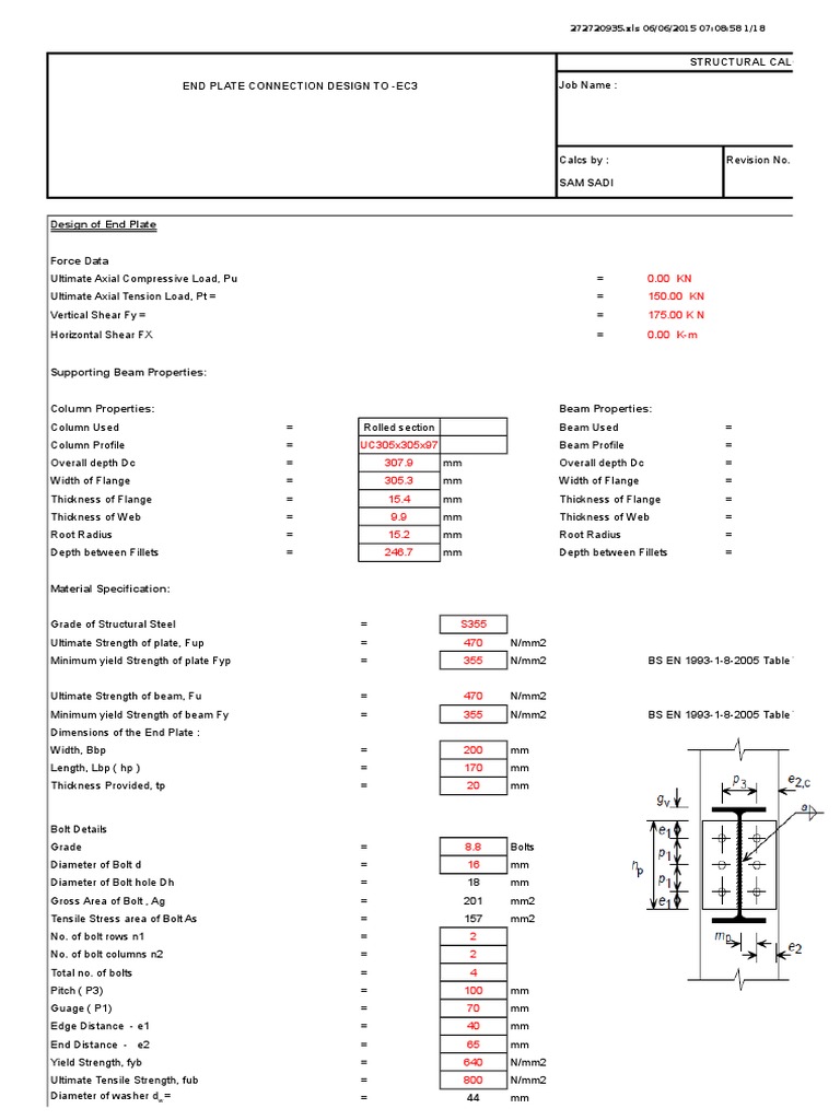 End Plate Design As Per-Ec3 | PDF | Beam (Structure) | Screw