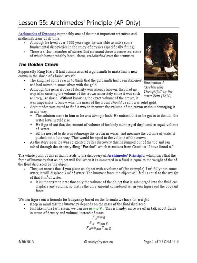 Archimedes Principle Explained | PDF | Buoyancy | Temporal Rates