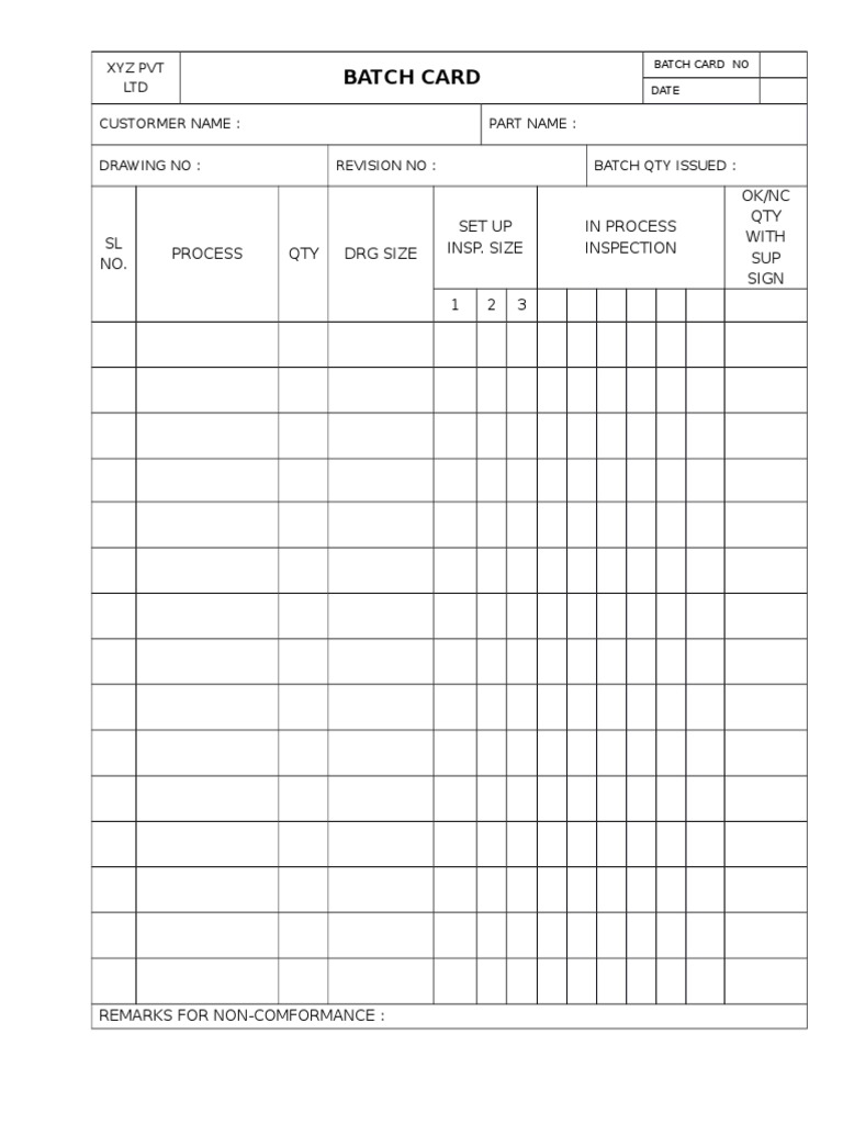 Sample of Batch Card | PDF