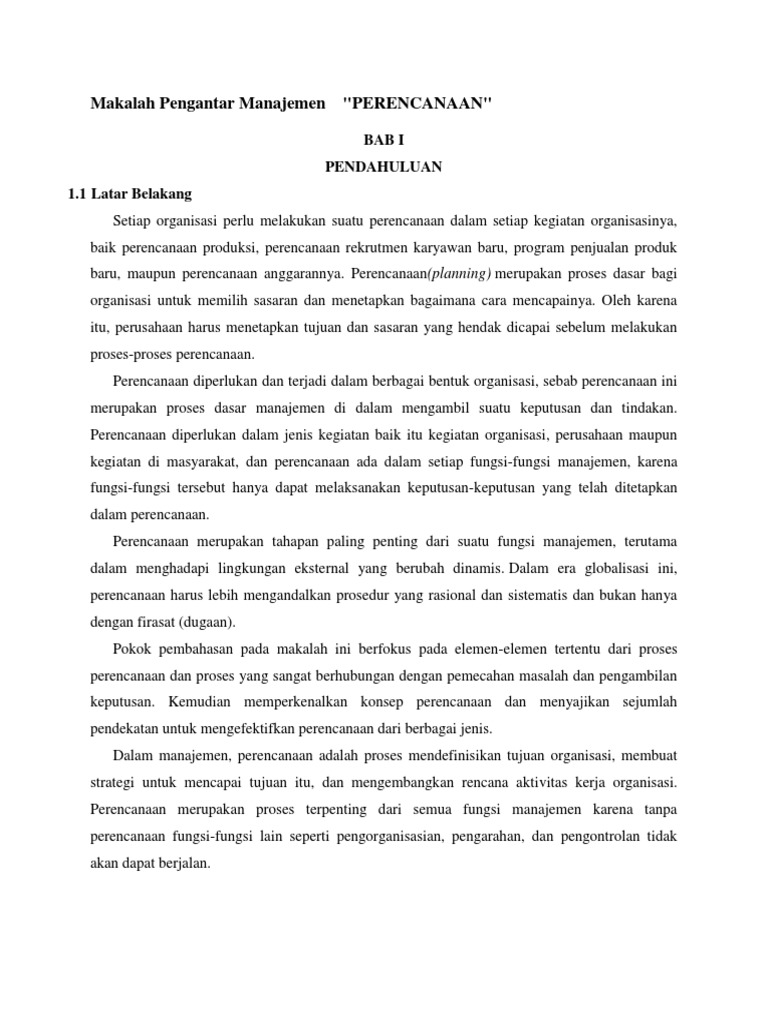 Makalah Pengantar Manajemen Perencanaan | PDF | Bisnis | Pengembangan Diri