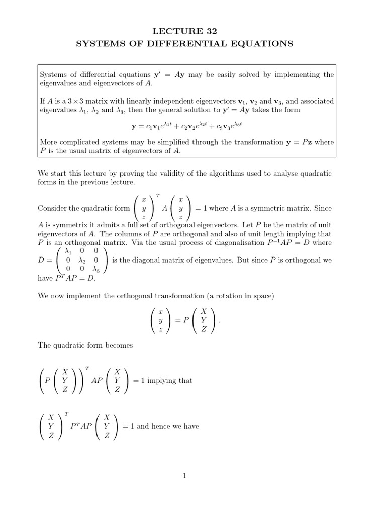 Solving Systems of Differential Equations | PDF | Eigenvalues And ...