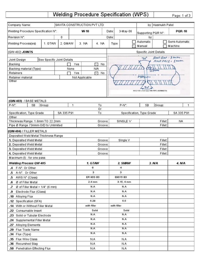 WPS Sa 335 P91 Pipe | PDF | Welding | Construction