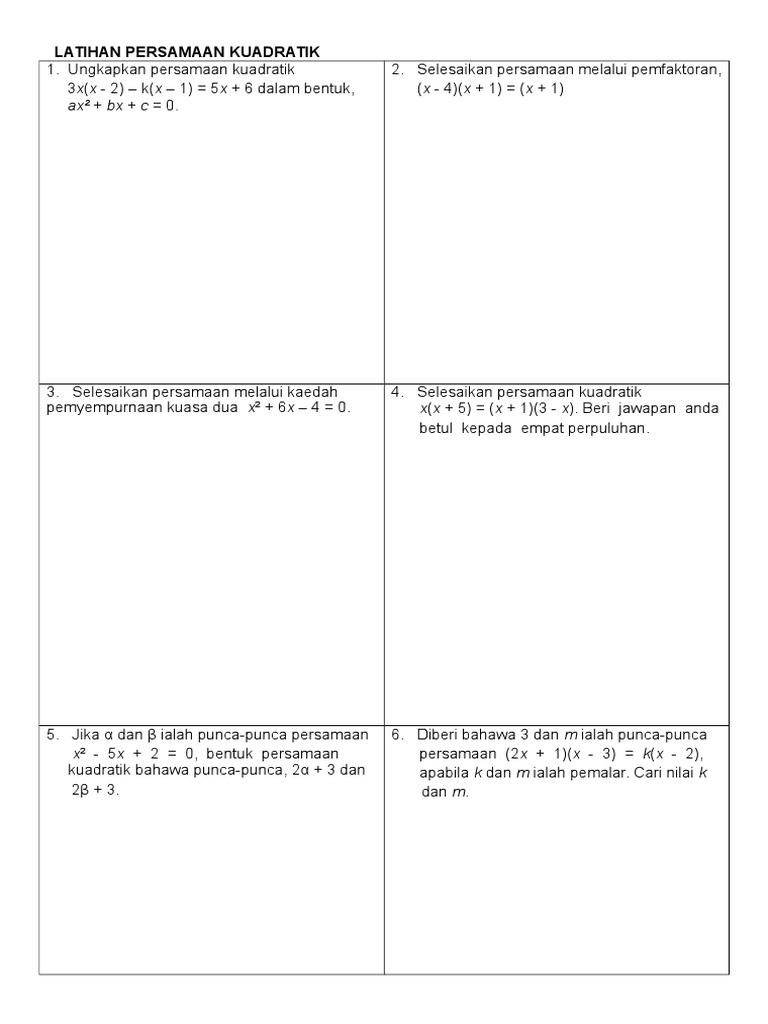 Bab 4 Persamaan Kuadratik | PDF
