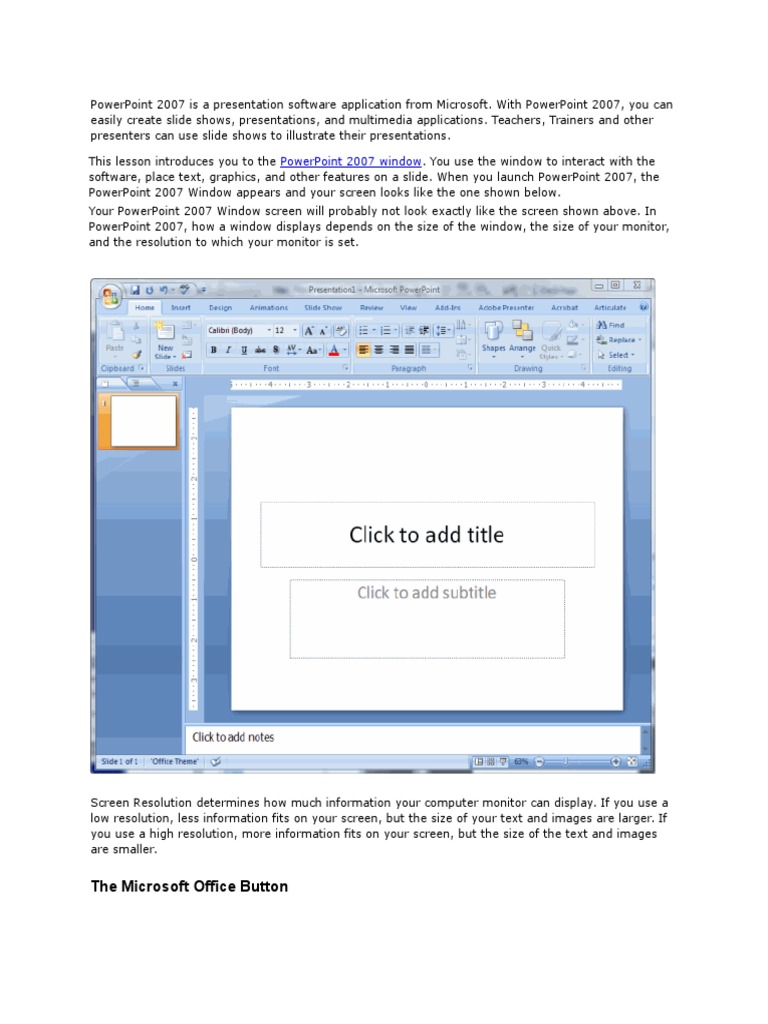 Powerpoint 2007 Tutorial | PDF | Microsoft Power Point | Window