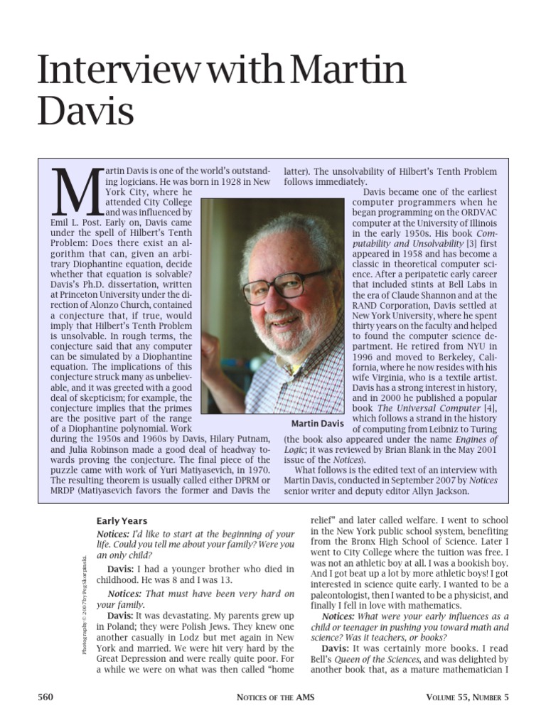 Interviw With Martin Davis | PDF | Logic | Teaching Mathematics