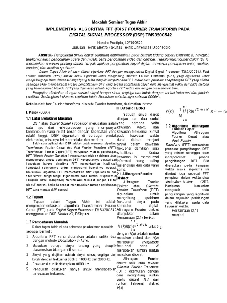 Implementasi Algoritma FFT (Fast Fourier Transform) Pada: Digital Signal Processor (DSP ...