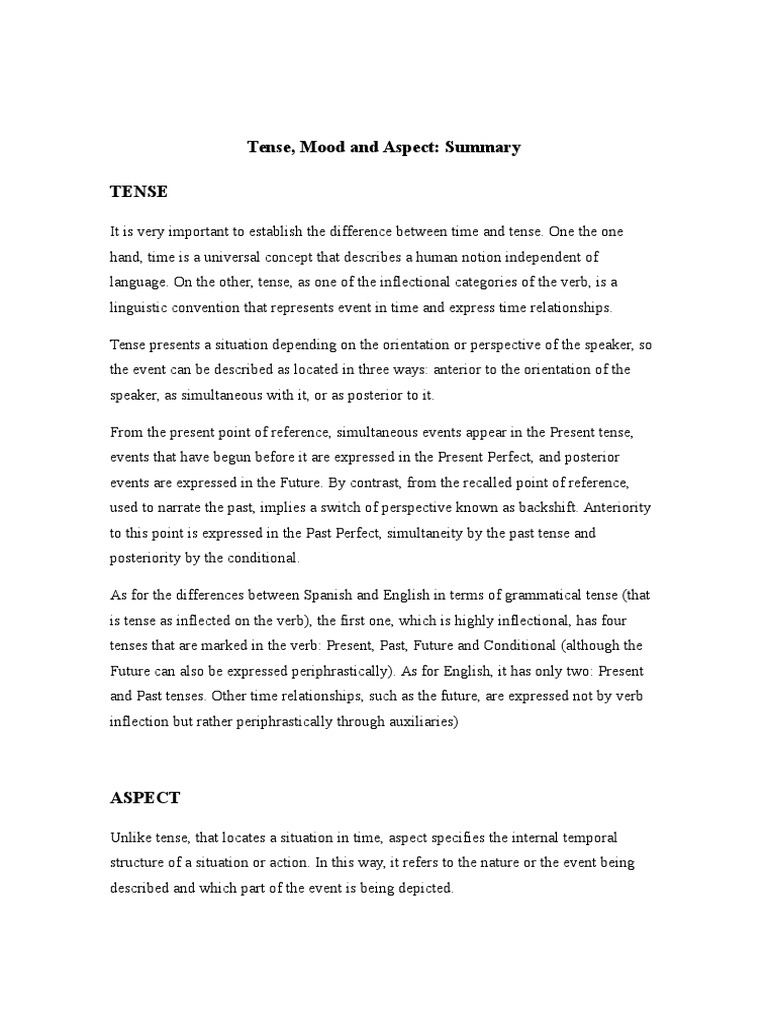 Tense, Mood, and Aspect Explained | PDF | Grammatical Tense | Verb